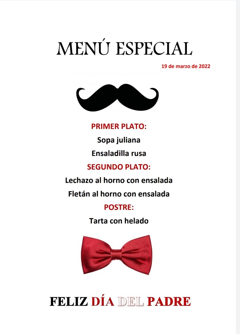 MENÚ ESPECIAL DÍA DEL PADRE