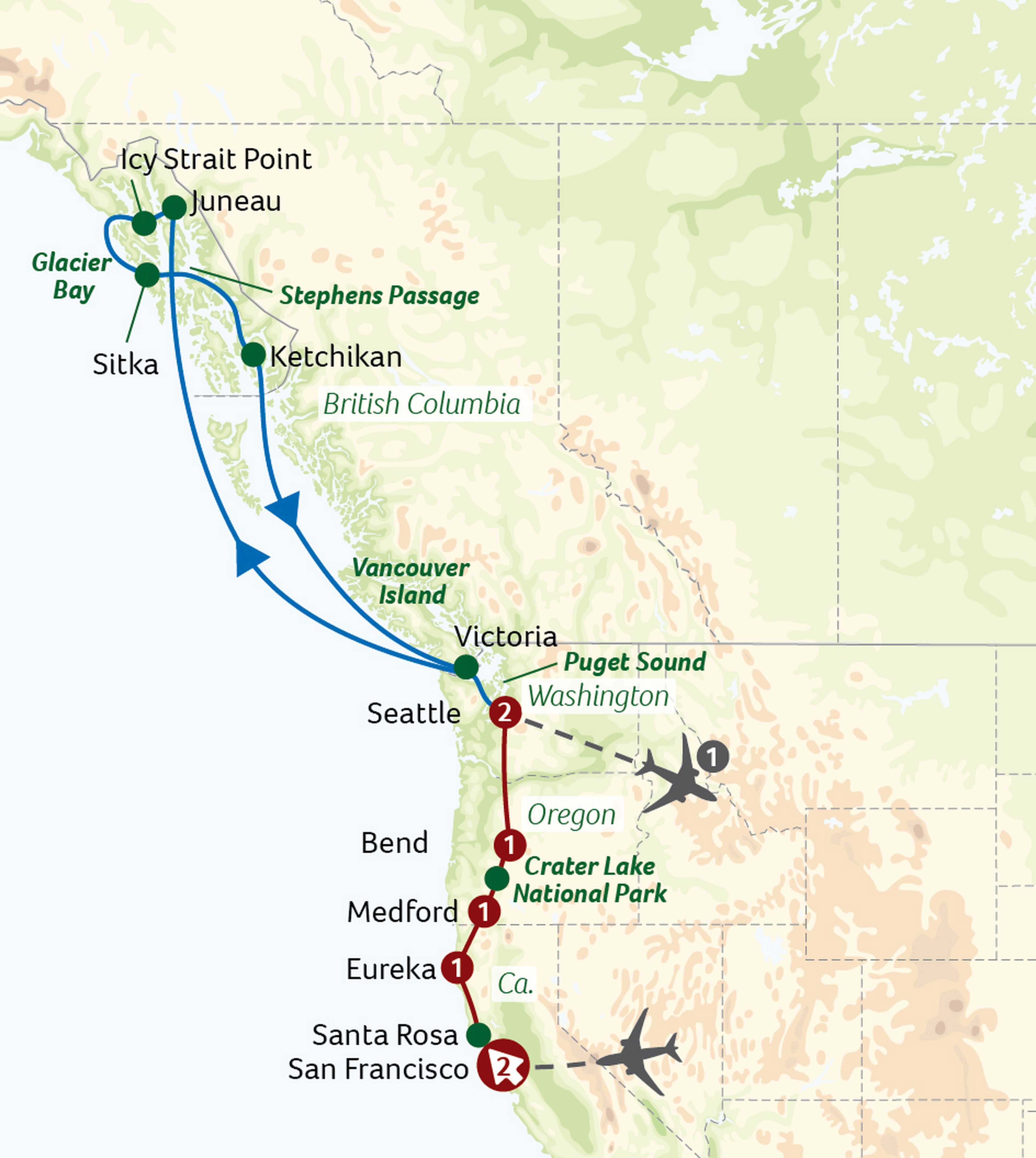 San Francisco to Seattle with an Alaskan Voyage