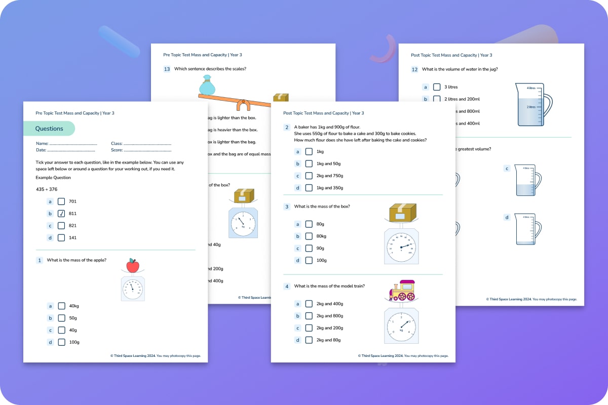 Diagnostic Assessment Mass And Capacity Year 3 | Maths Hub | Third ...