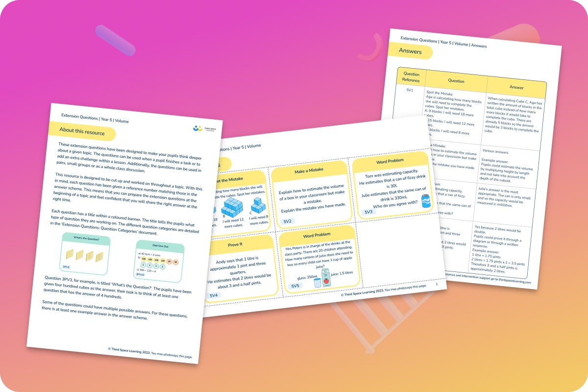 Extension Questions Volume Year 5 | Maths Hub | Third Space Learning