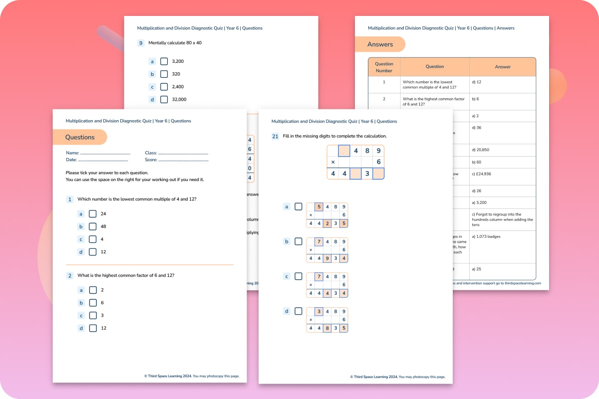 Diagnostic Quiz Multiplication And Division Year 6 | Maths Hub | Third ...