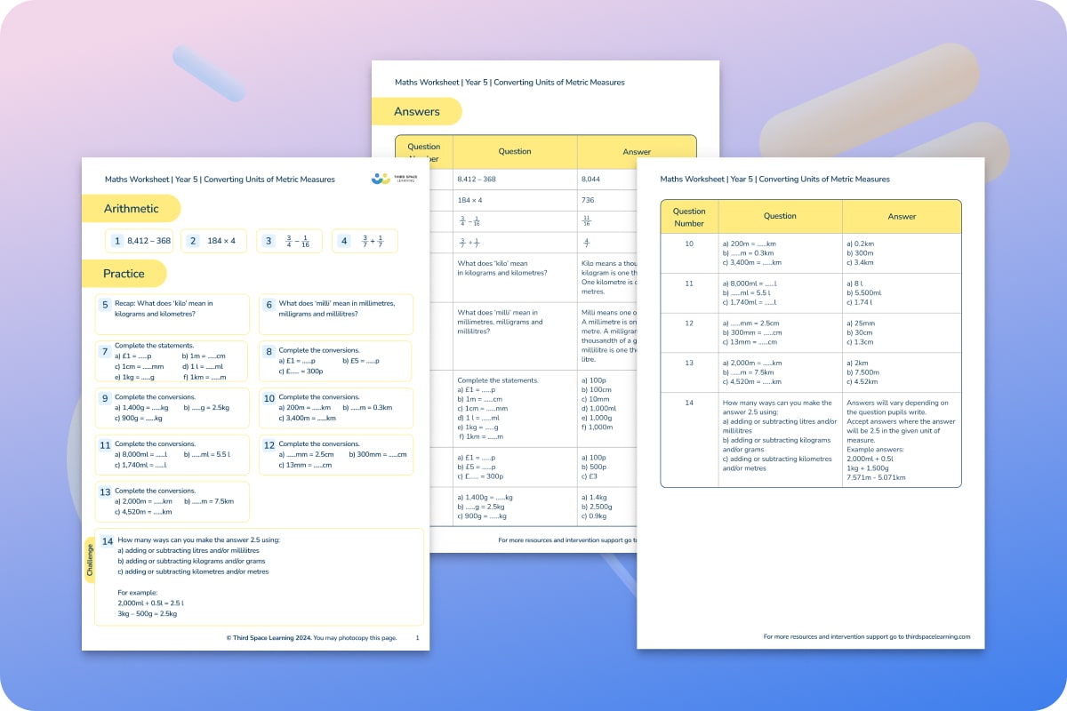 Maths Worksheet Converting Units of Metric Measures Year 5 | Maths Hub ...