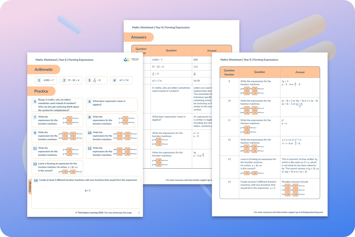 Maths Worksheets | Forming Expressions | Year 6