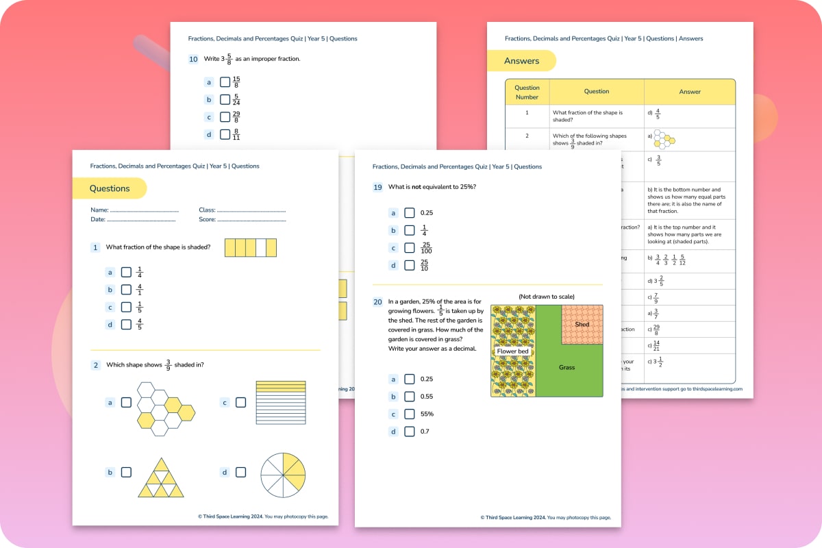 Diagnostic Quiz Fractions, Decimals And Percentages Year 5 | Maths Hub ...