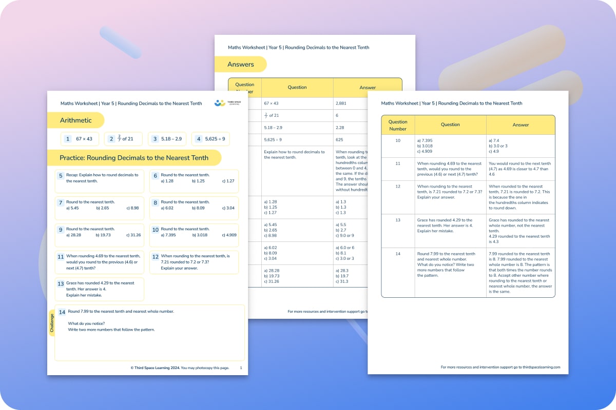 Maths Worksheet Rounding Decimals to the Nearest Tenth Year 5 | Maths ...