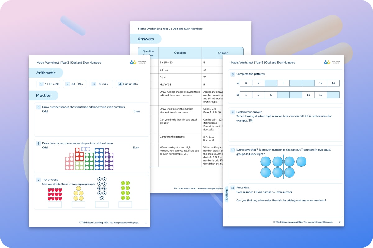 Maths Worksheet Odd and Even Numbers Year 2 | Maths Hub | Third Space ...