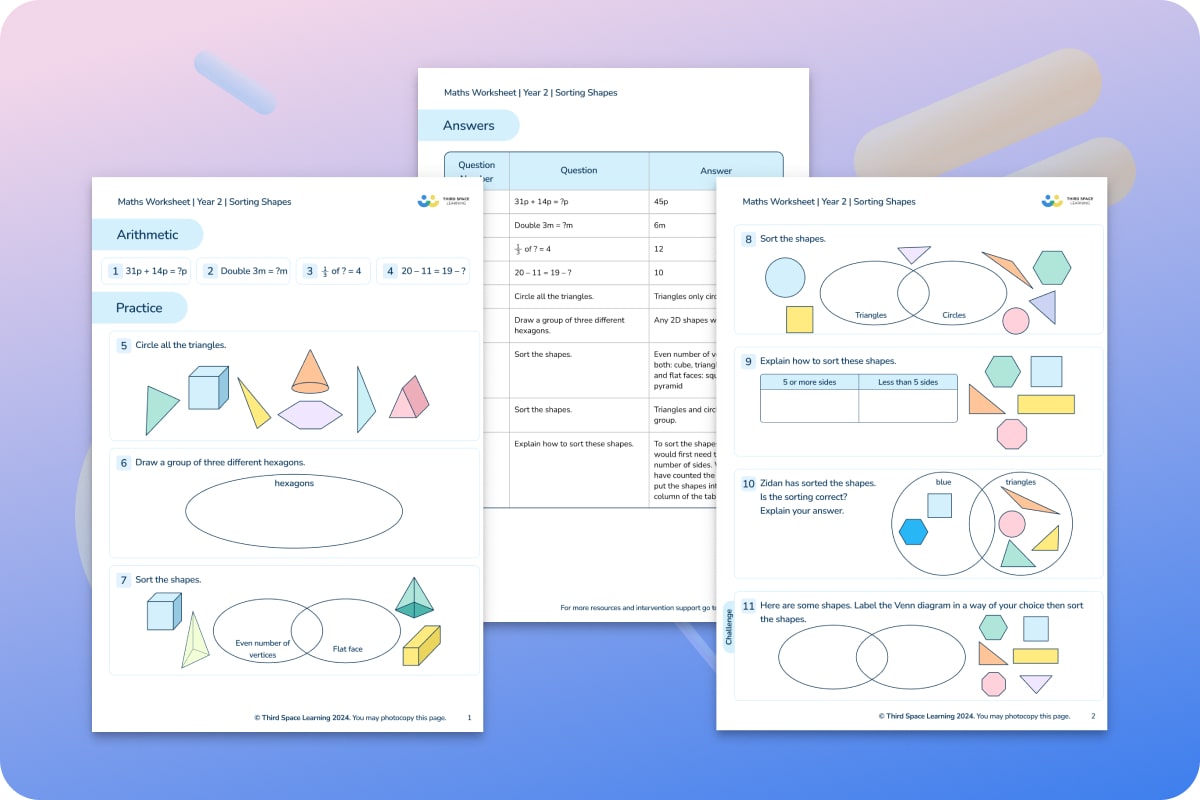 Maths Worksheet Sorting Shapes Year 2 | Maths Hub | Third Space Learning