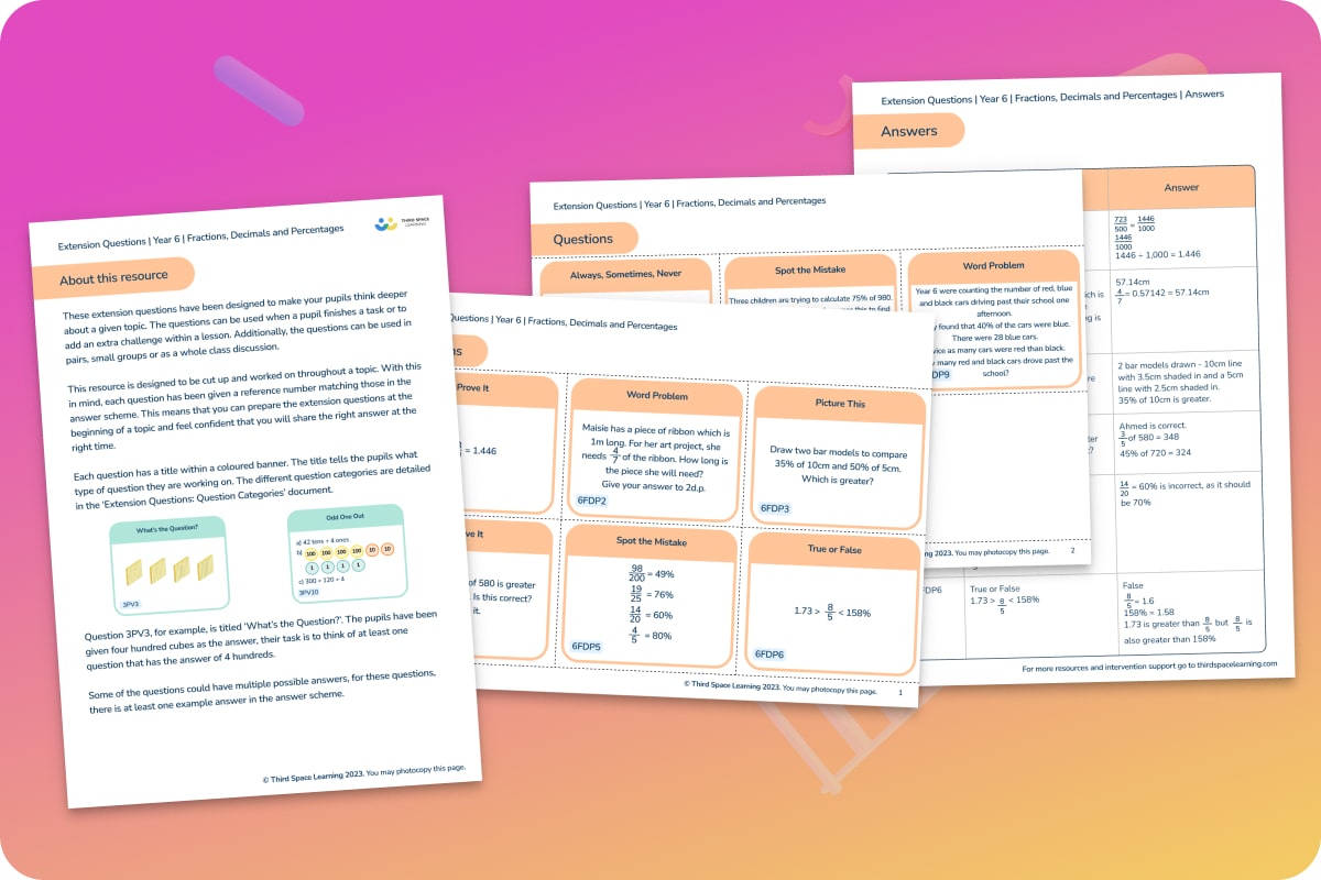 Extension Questions Fractions Decimals Percentages Year 6 | Maths Hub ...