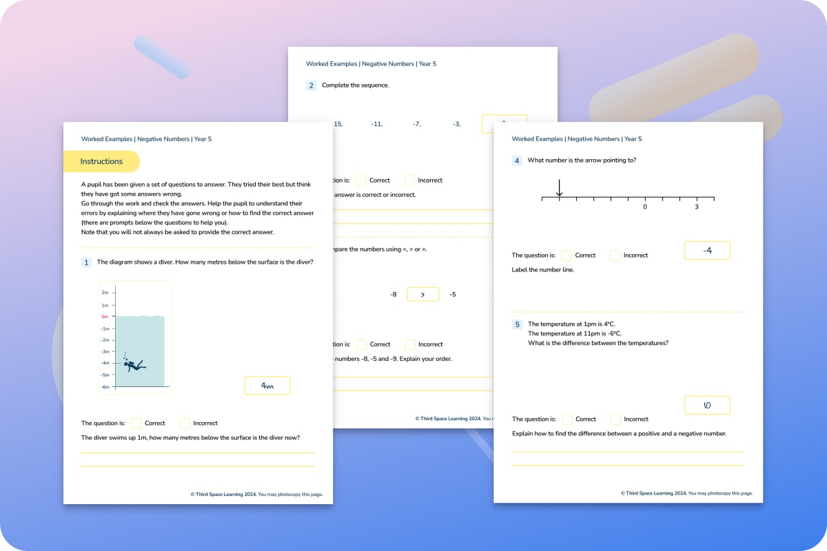 Year 5 Worked Examples Negative Numbers | Maths Hub | Third Space Learning
