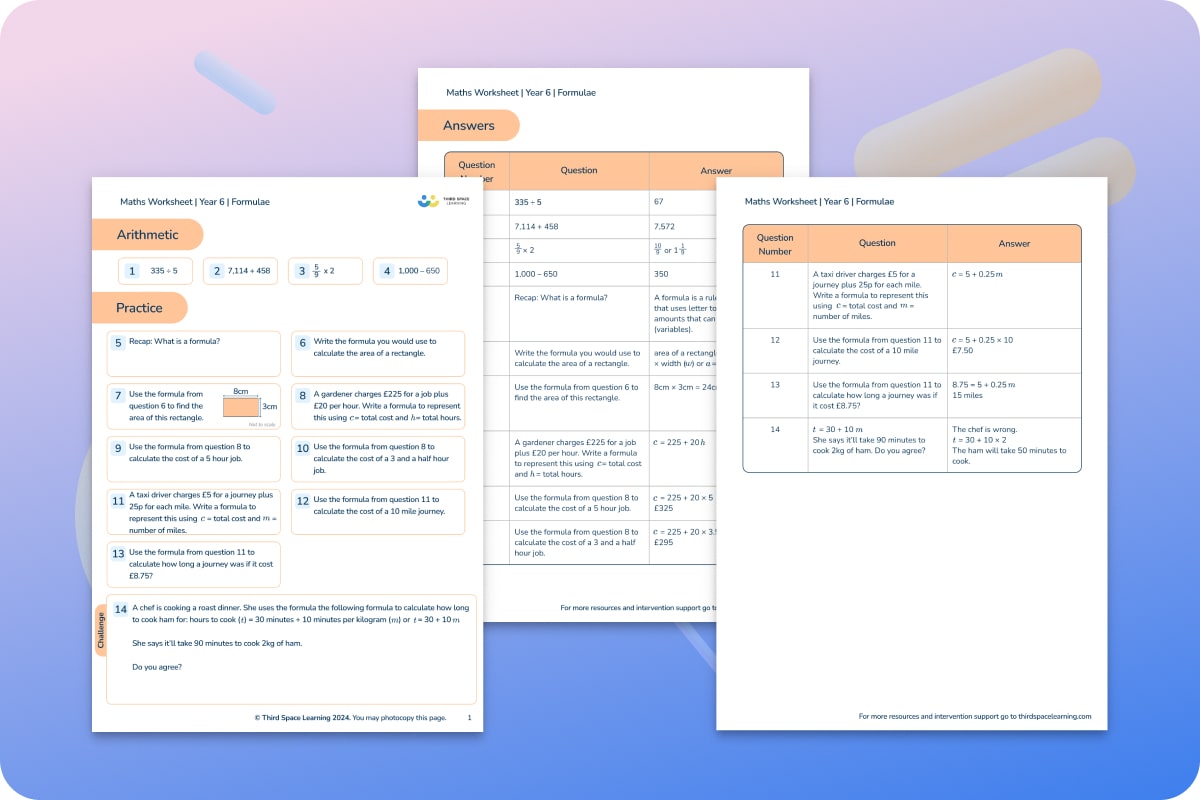 Maths Worksheet Formulae Year 6 | Maths Hub | Third Space Learning