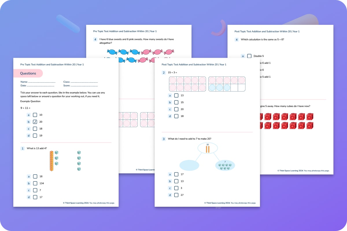 Diagnostic Assessment Addition And Subtraction Within 20 Year 1 | Maths ...