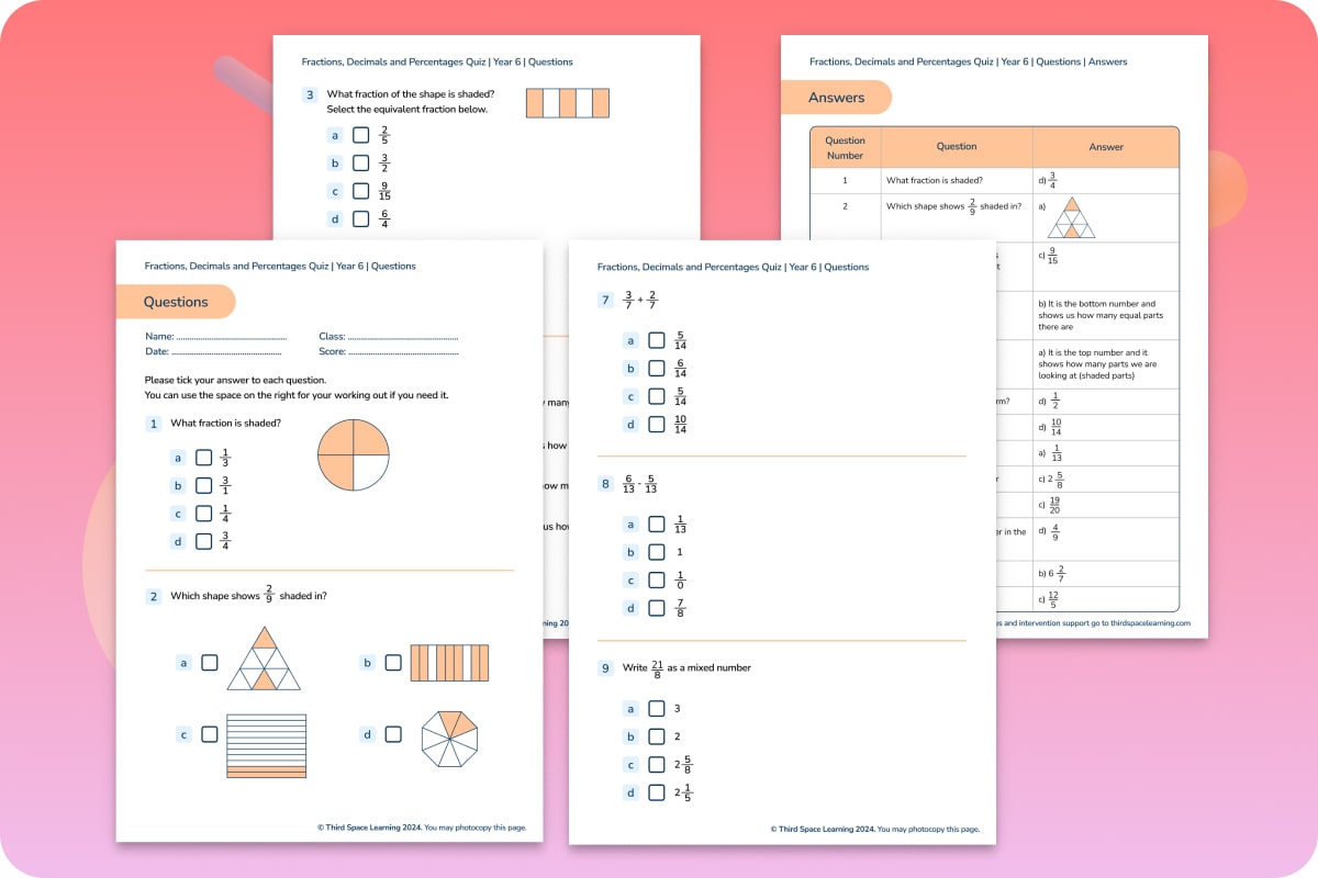Diagnostic Quiz | Fractions Decimals And Percentages | Year 6