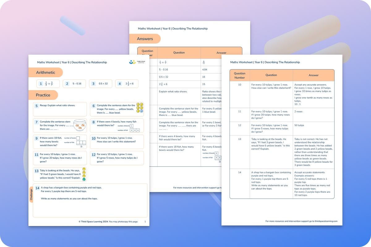 Maths Worksheet Describing The Relationship Year 6 | Maths Hub | Third ...