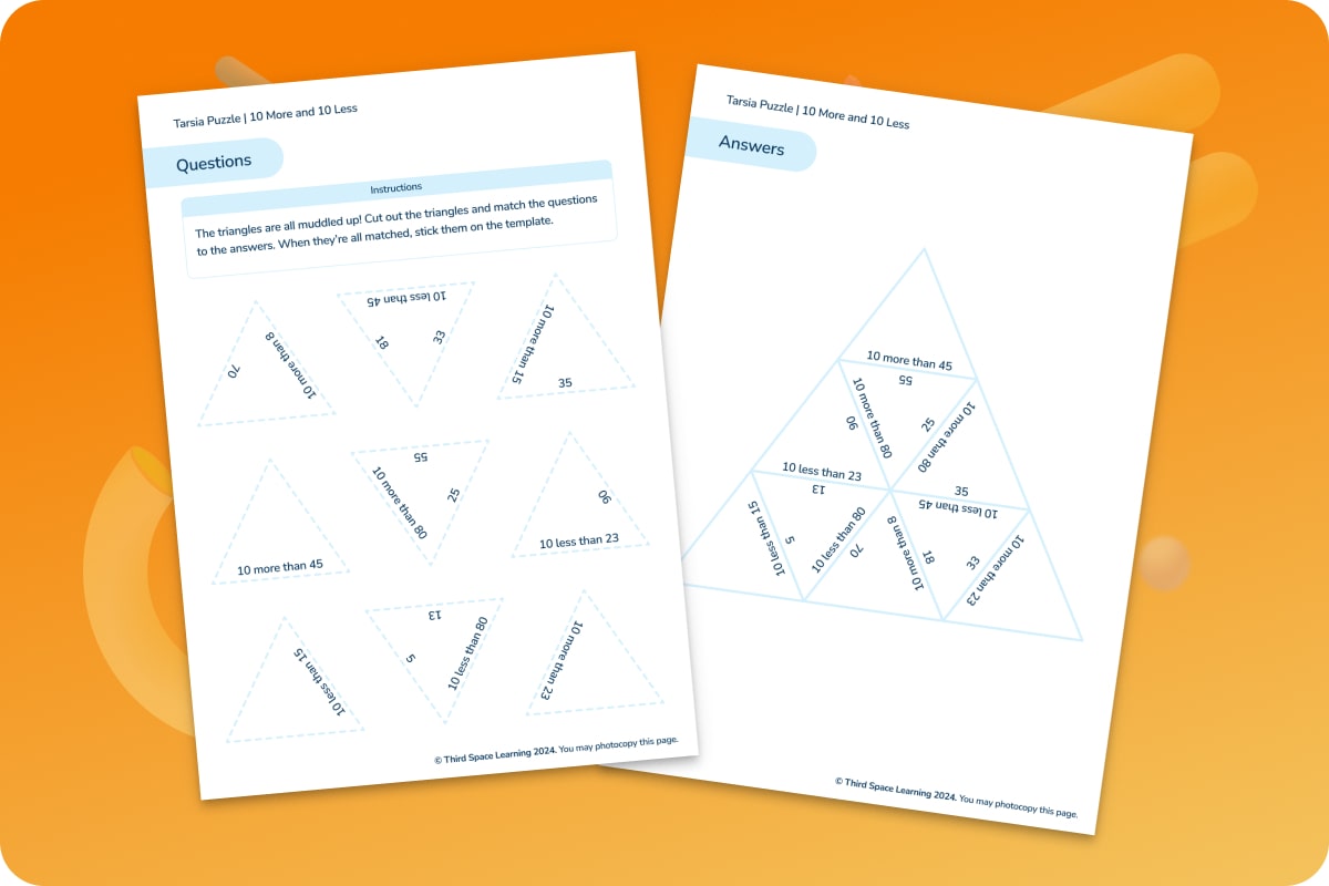 Tarsia Puzzle 10 More And 10 Less Year 2 | Maths Hub | Third Space Learning