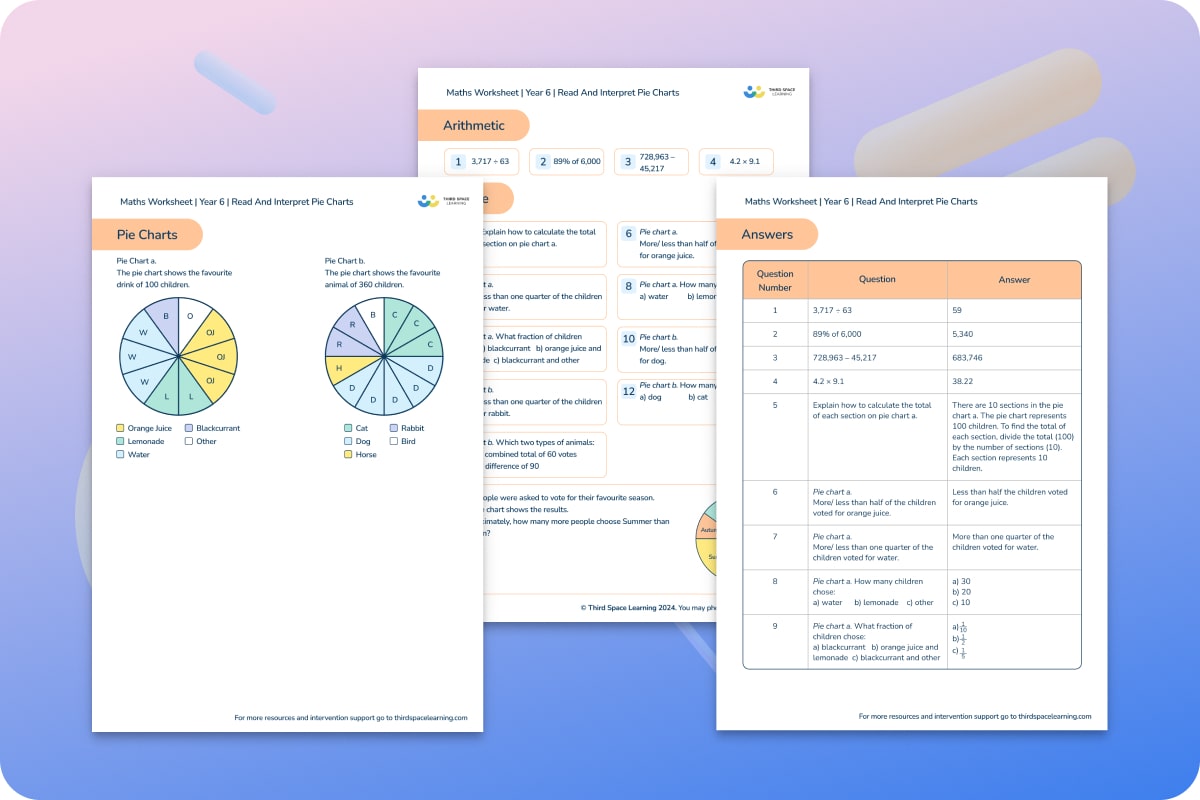 Maths Worksheet Reading And Interpreting Pie Charts Year 6 | Maths Hub ...