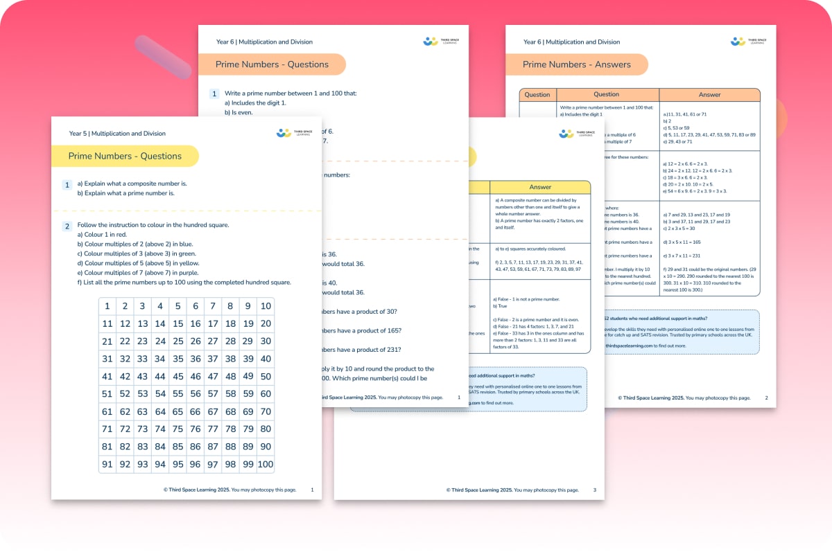 Prime Numbers Worksheet Year 6 | Maths Hub | Third Space Learning