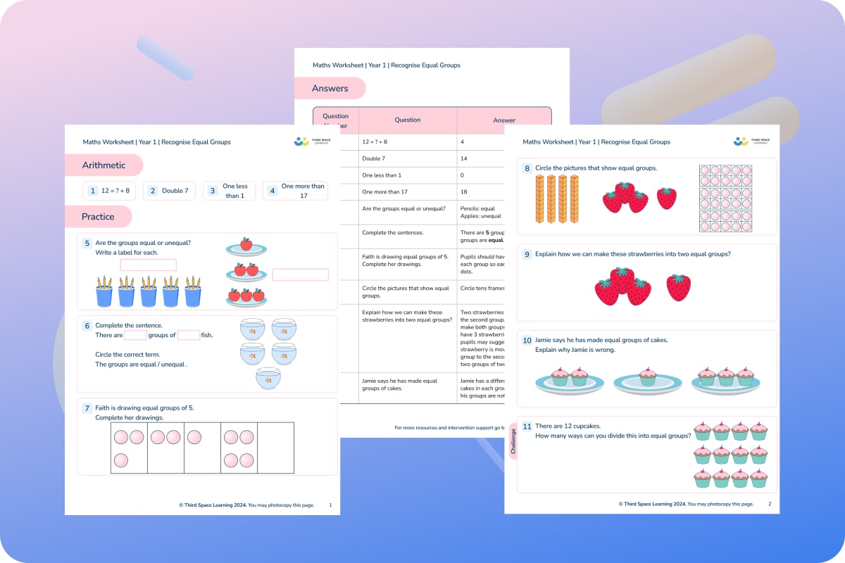 Maths Worksheet Recognising Equal Groups Year 1 | Maths Hub | Third ...