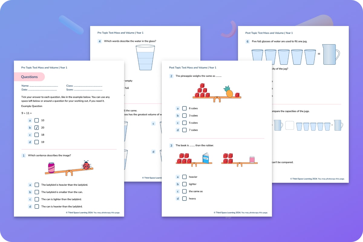 Diagnostic Assessment Mass And Volume Year 1 | Maths Hub | Third Space ...