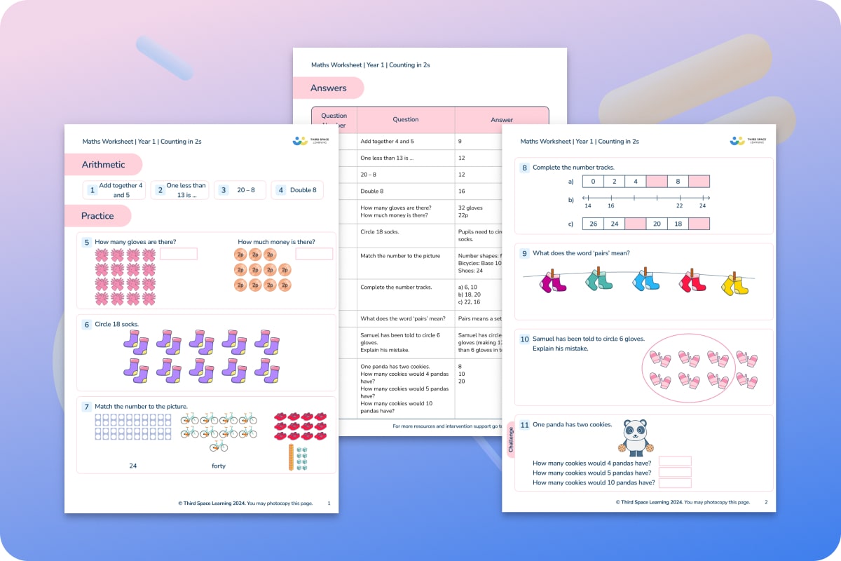 Maths Worksheets | Counting In 2s | Year 1