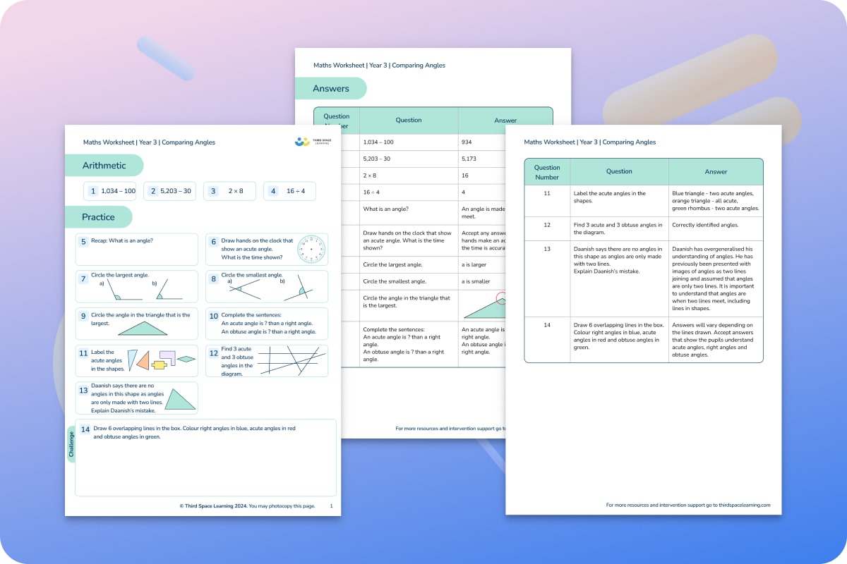 Comparing Angles Worksheet Year 3 Comparing Angles :: Teacher