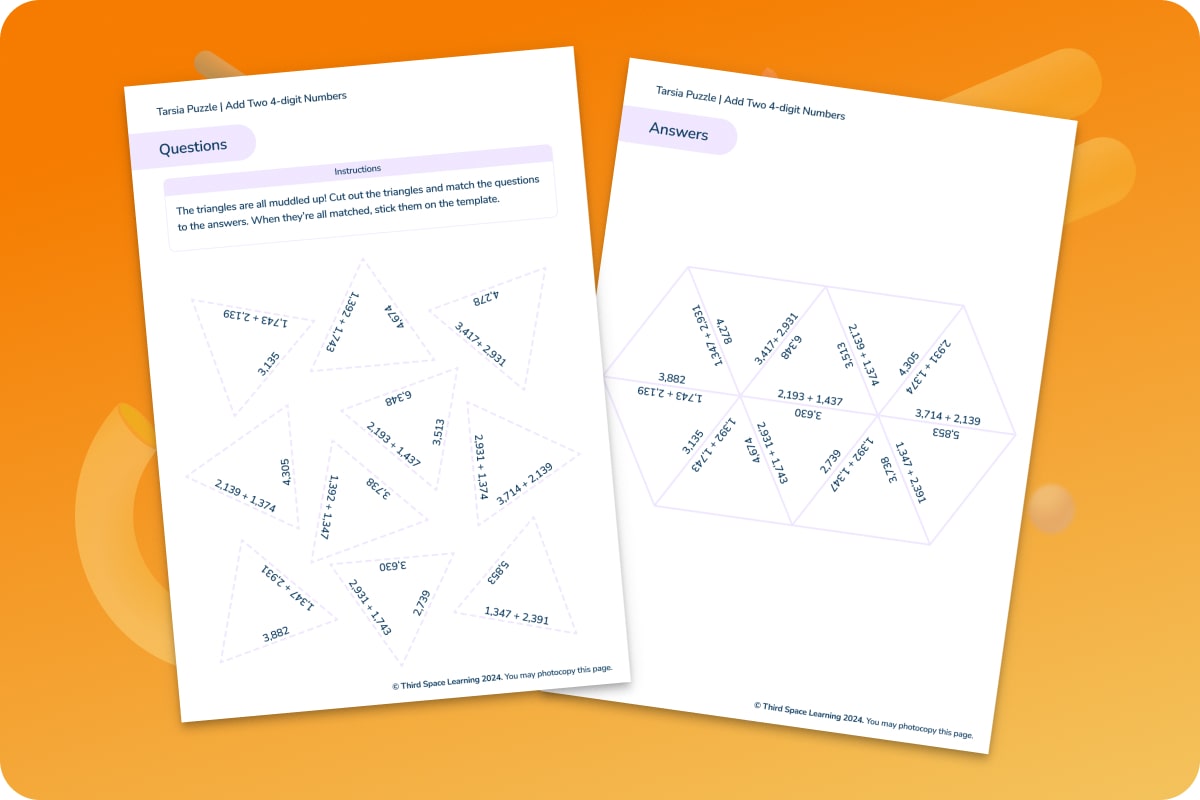 Tarsia Puzzle | Add Two 4-Digit Numbers | Year 4