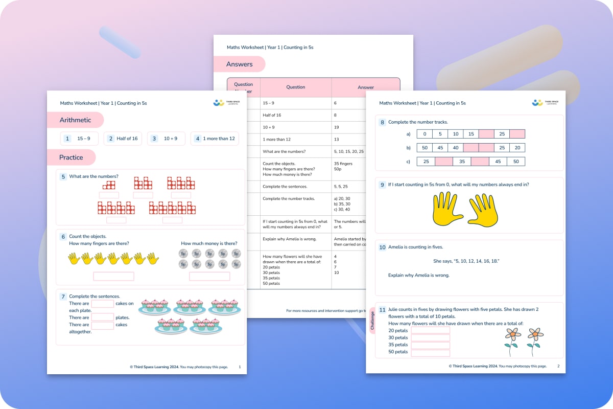 Maths Worksheet Counting in 5s Year 1 | Maths Hub | Third Space Learning