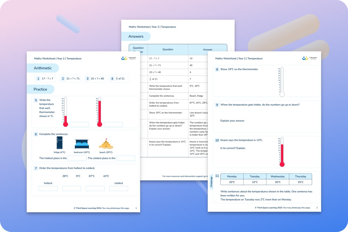 Maths Worksheet Temperature Year 2 | Maths Hub | Third Space Learning