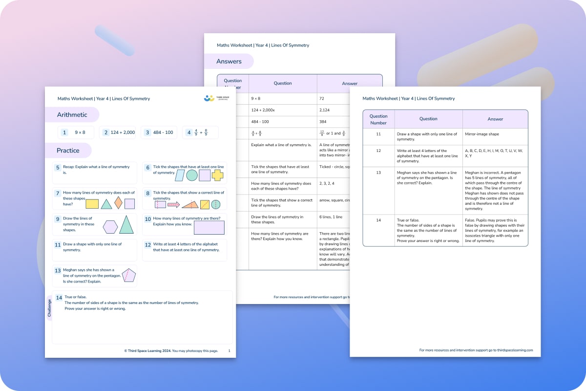 Maths Worksheet Lines of Symmetry Year 4 | Maths Hub | Third Space Learning
