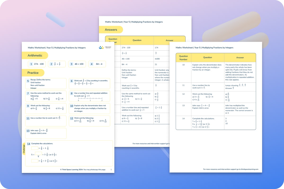 Maths Worksheet Multiplying Fractions by Integers Year 5 | Maths Hub ...