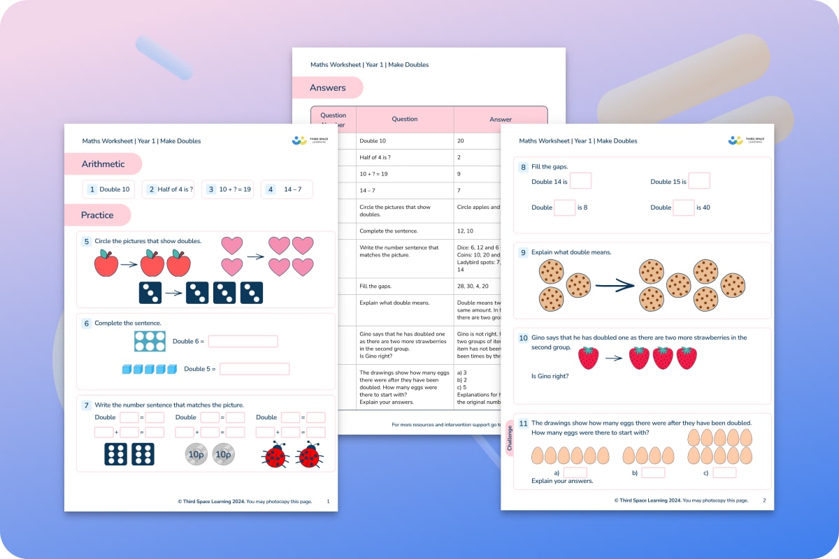 Maths Worksheet Making Doubles Year 1 | Maths Hub | Third Space Learning