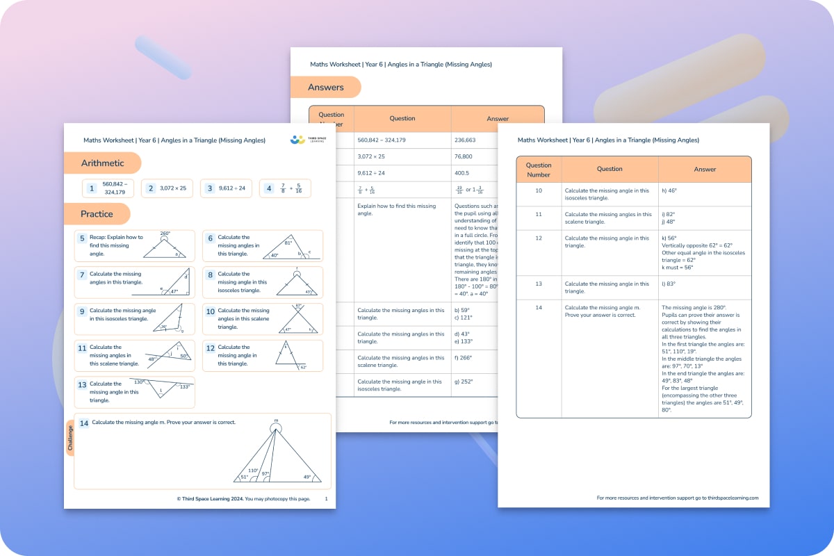 Maths Worksheet Angles in Triangles (Missing Angles) Year 6 | Maths Hub ...