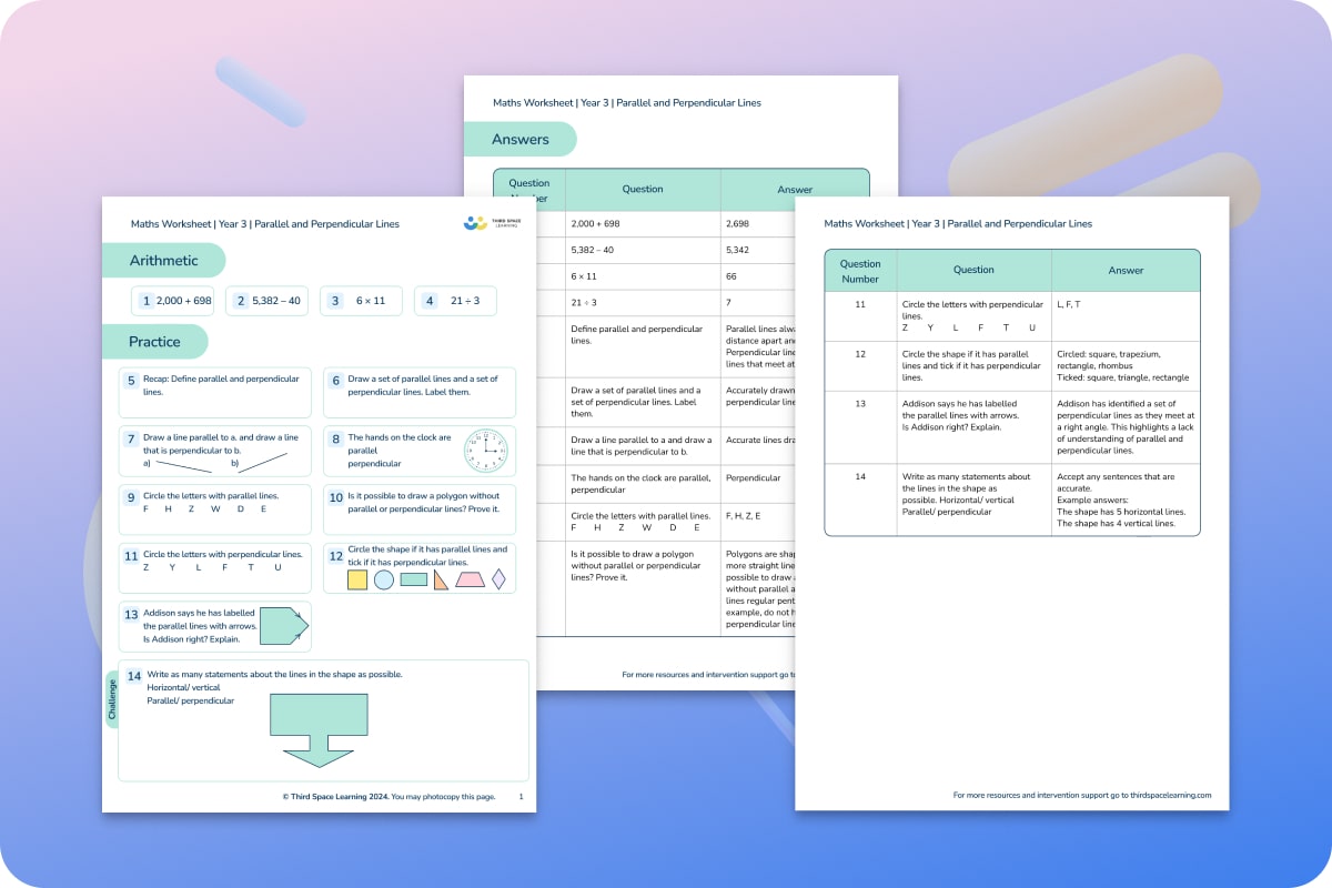 Maths Worksheet Parallel and Perpendicular Lines Year 3 | Maths Hub ...