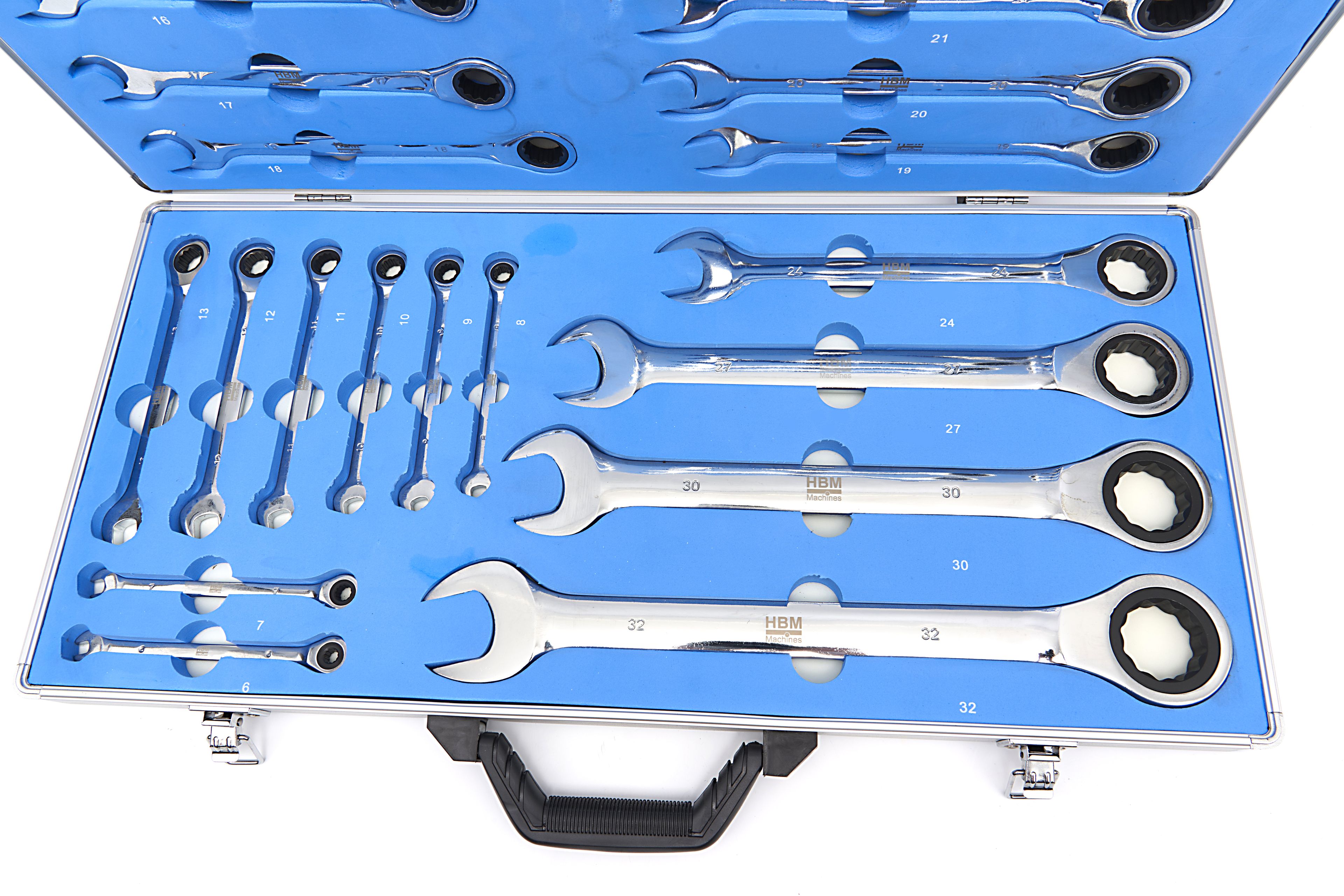 HBM ring-, ratel- en steeksleutelset 22-delig | HBM Machines