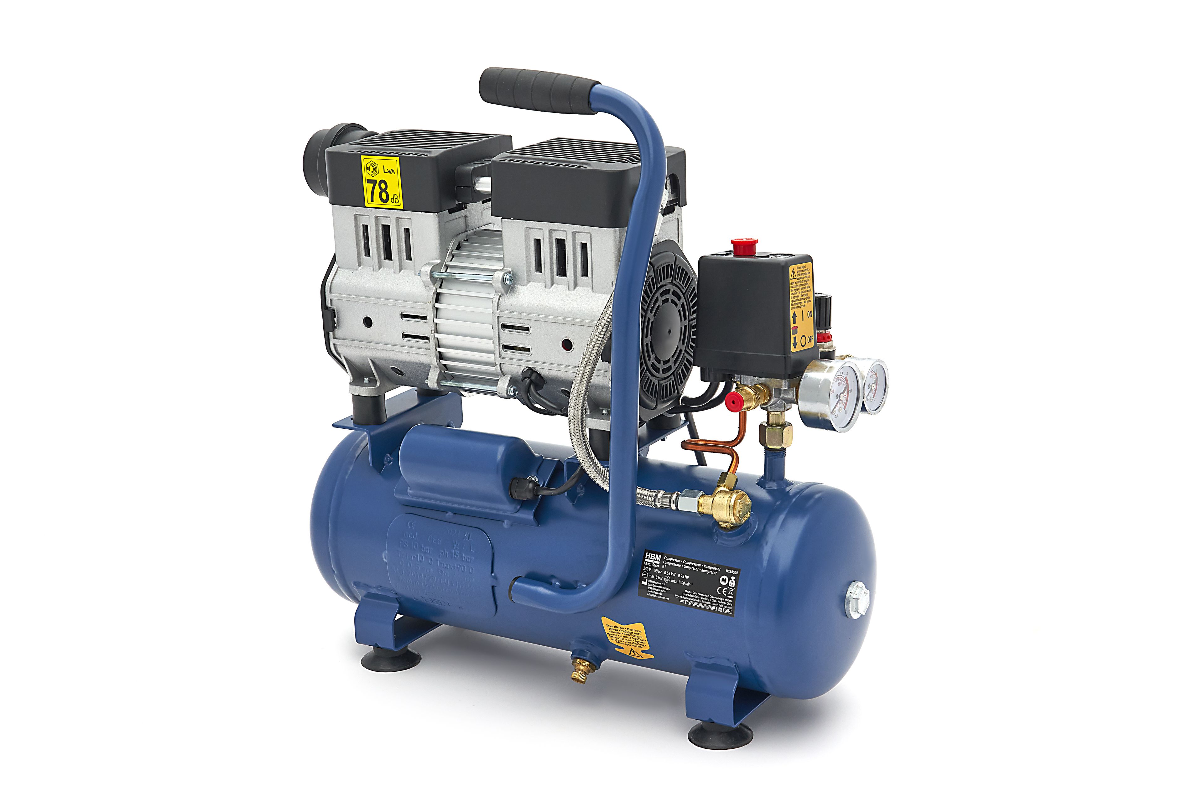 HBM low noise olie vrije compressor 8 liter | HBM Machines
