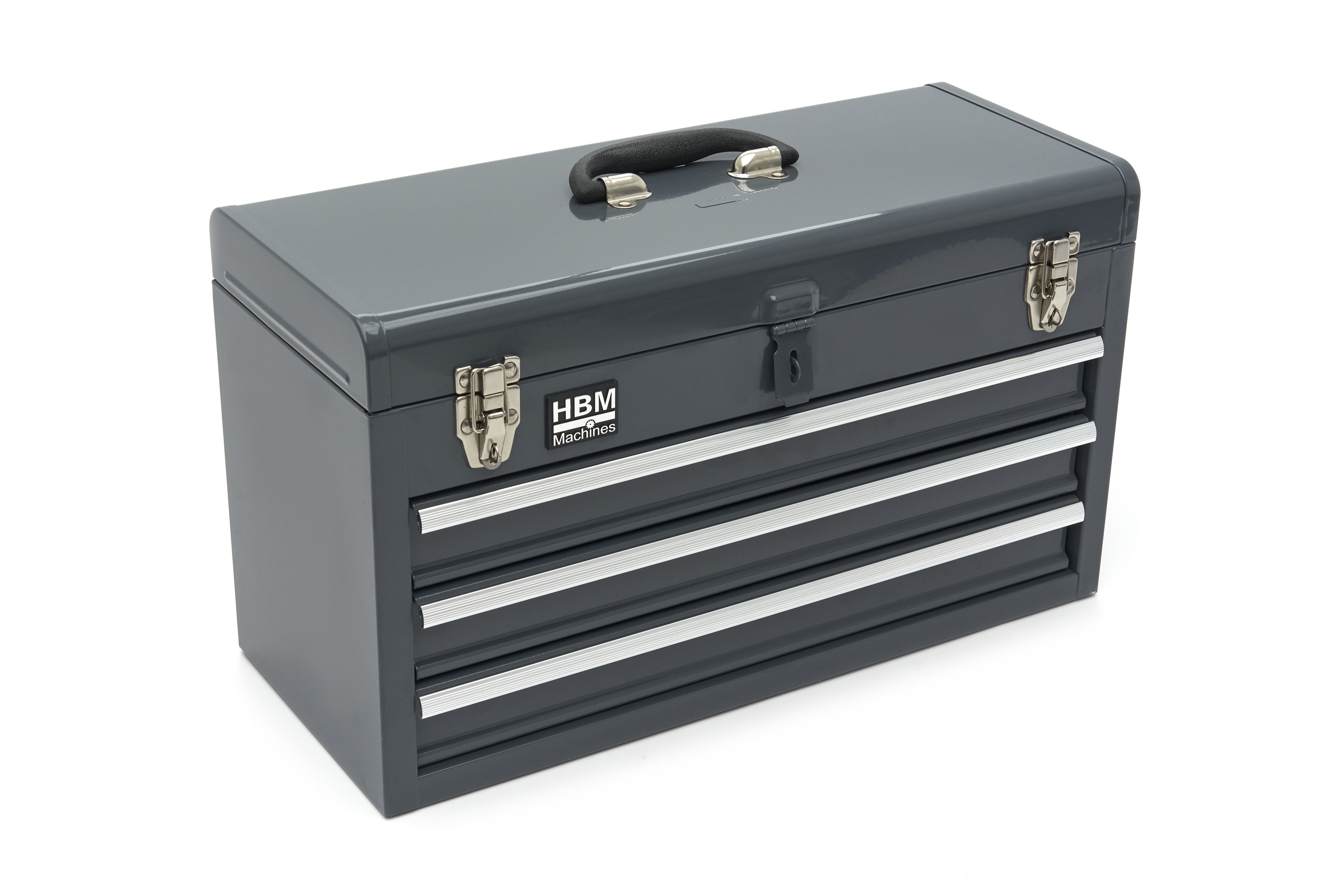 Boîte à outils HBM grise avec 3 tiroirs | HBM Machines