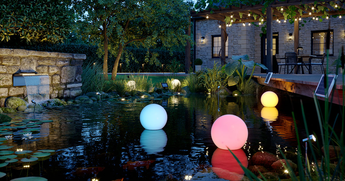 Pond lighting with LED & solar - ideas for garden & pond