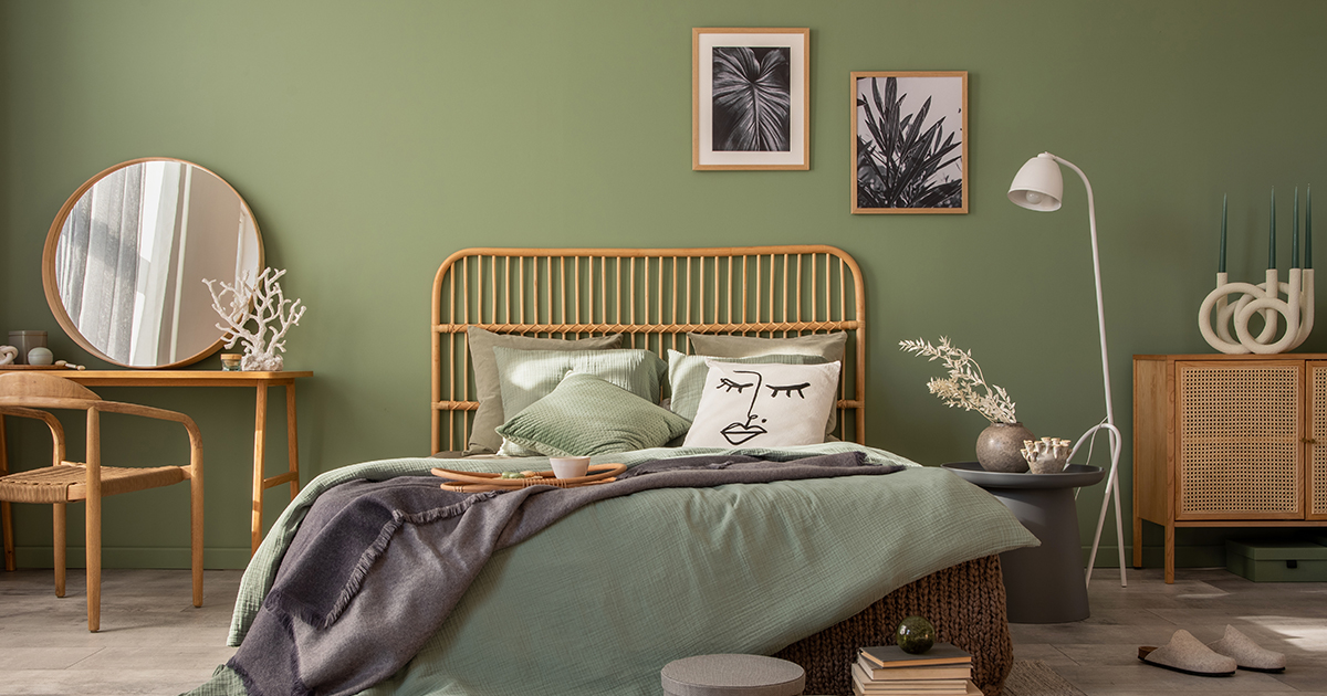 Innredning av et grønt soverom - ideer til farger, møbler og dekor
