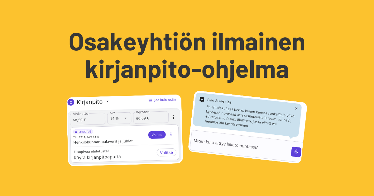 Osakeyhtiön ilmainen kirjanpito-ohjelma - Piilo Kirjanpito