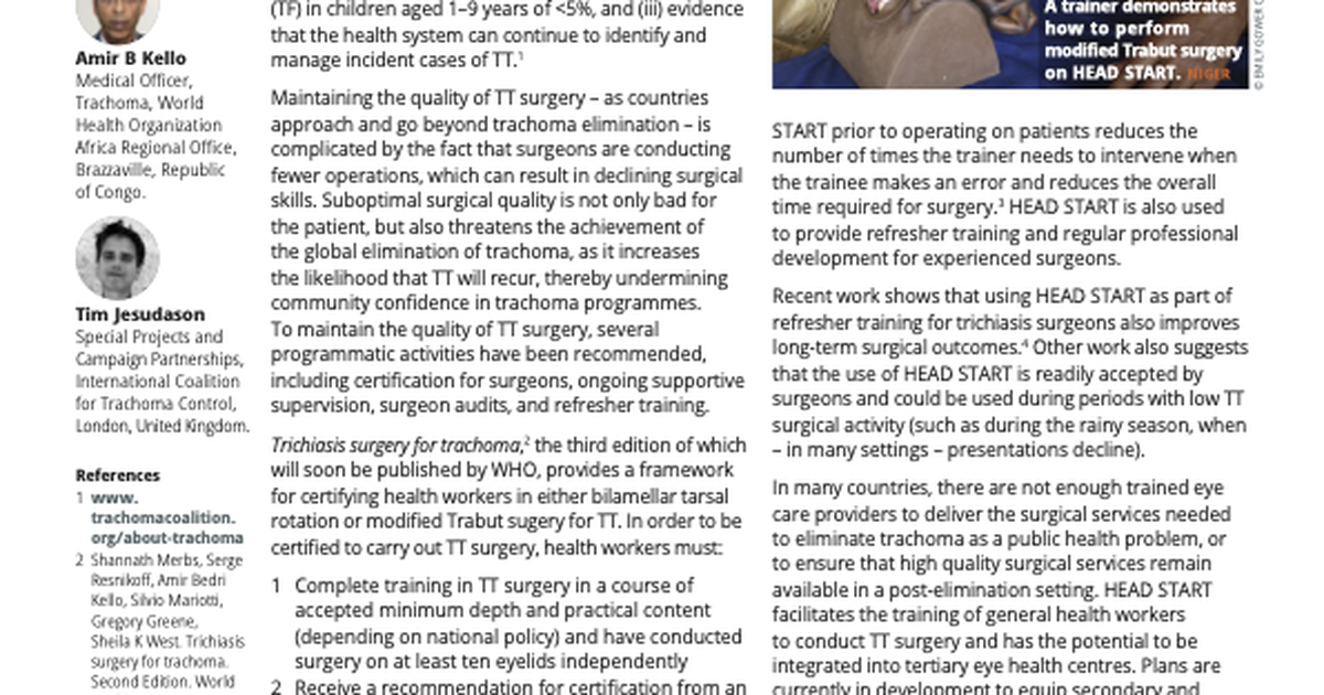 Maintaining high quality trichiasis surgery before and after trachoma ...