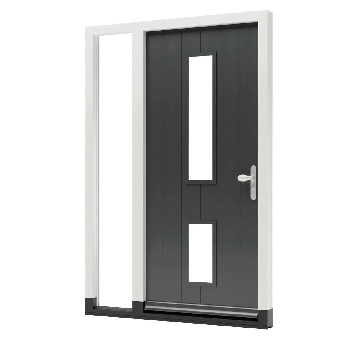 Houten voordeur met glasvakken, verticale groeven en zijlicht bestellen?