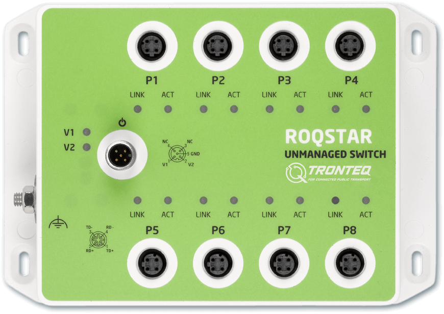 ROQSTAR 8-Port M12 Unmanaged Ethernet Switch 006-130-100