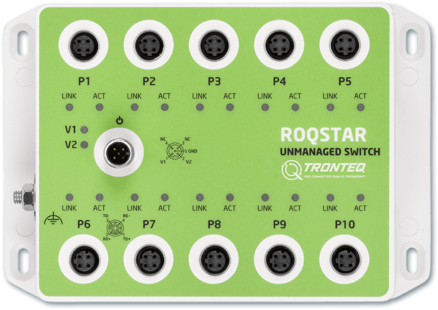 ROQSTAR 10-Port M12 Unmanaged Fast Ethernet Switch 006-130-113