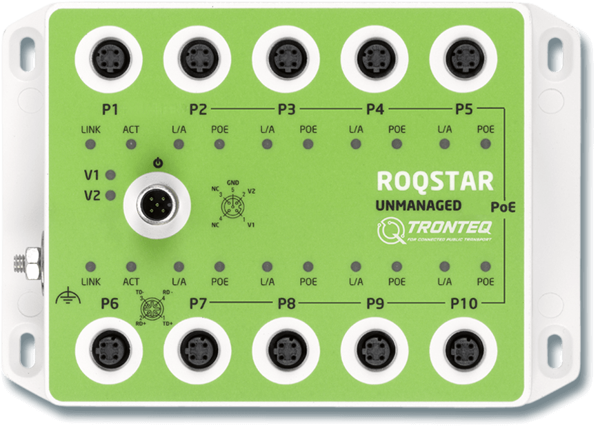 ROQSTAR 10-Port M12 Unmanaged Fast Ethernet PoE Switch 006-130-114