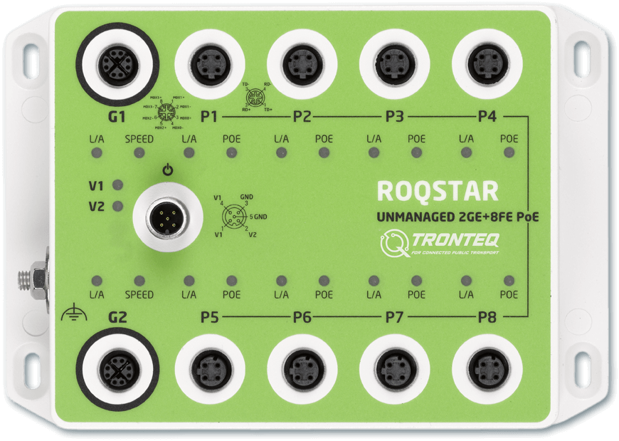 ROQSTAR 10-Port M12 Unmanaged Gigabit Switch 006-130-130