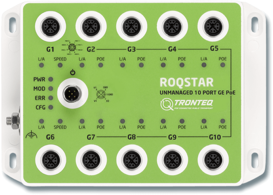 ROQSTAR 10-Port M12 Unmanaged Gigabit PoE Switch 006-130-131