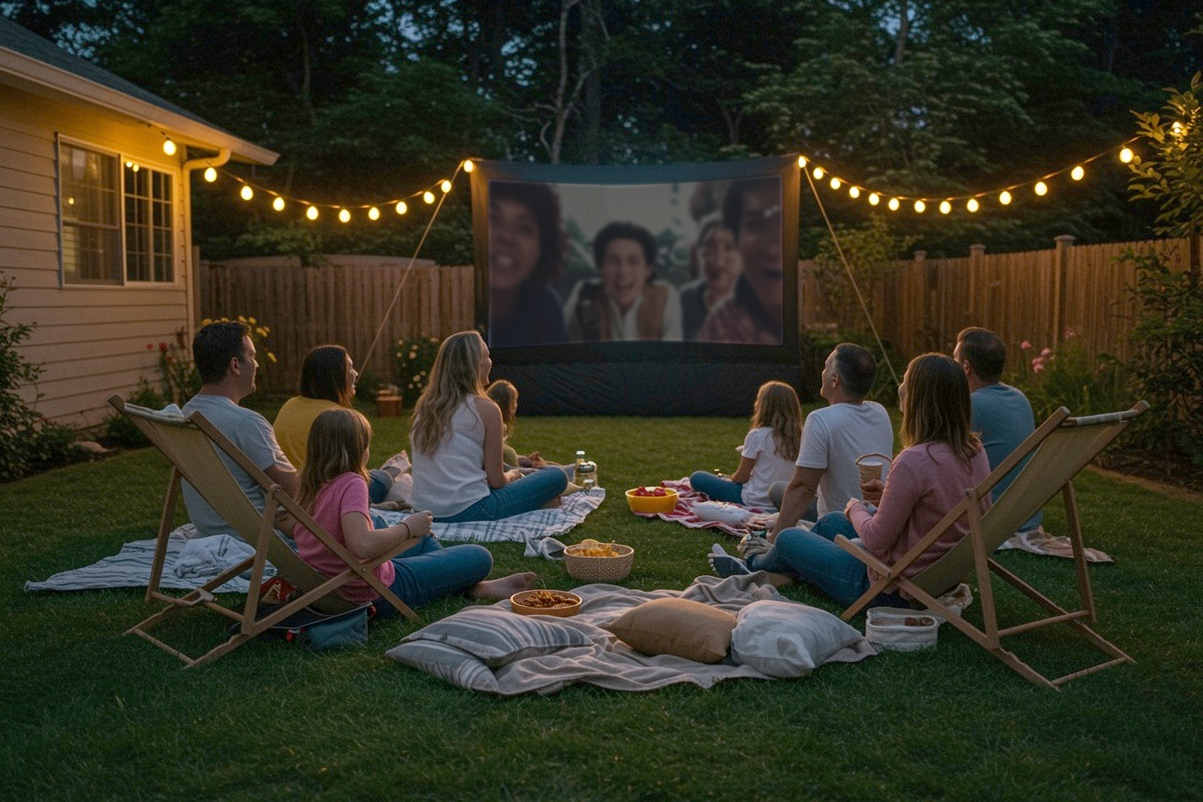 Outdoor movie night: projectors and speakers for backyard entertainment