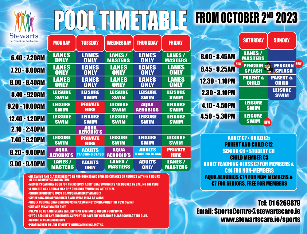Pool Timetable | Stewarts Care