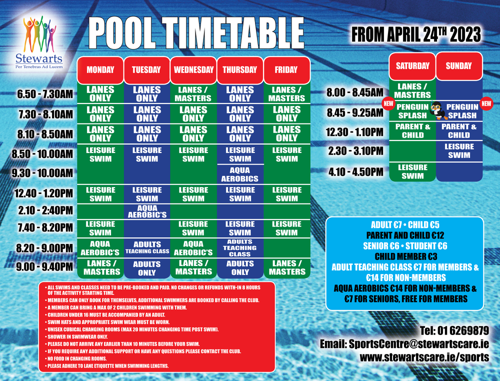 Pool Timetable | Stewarts Care