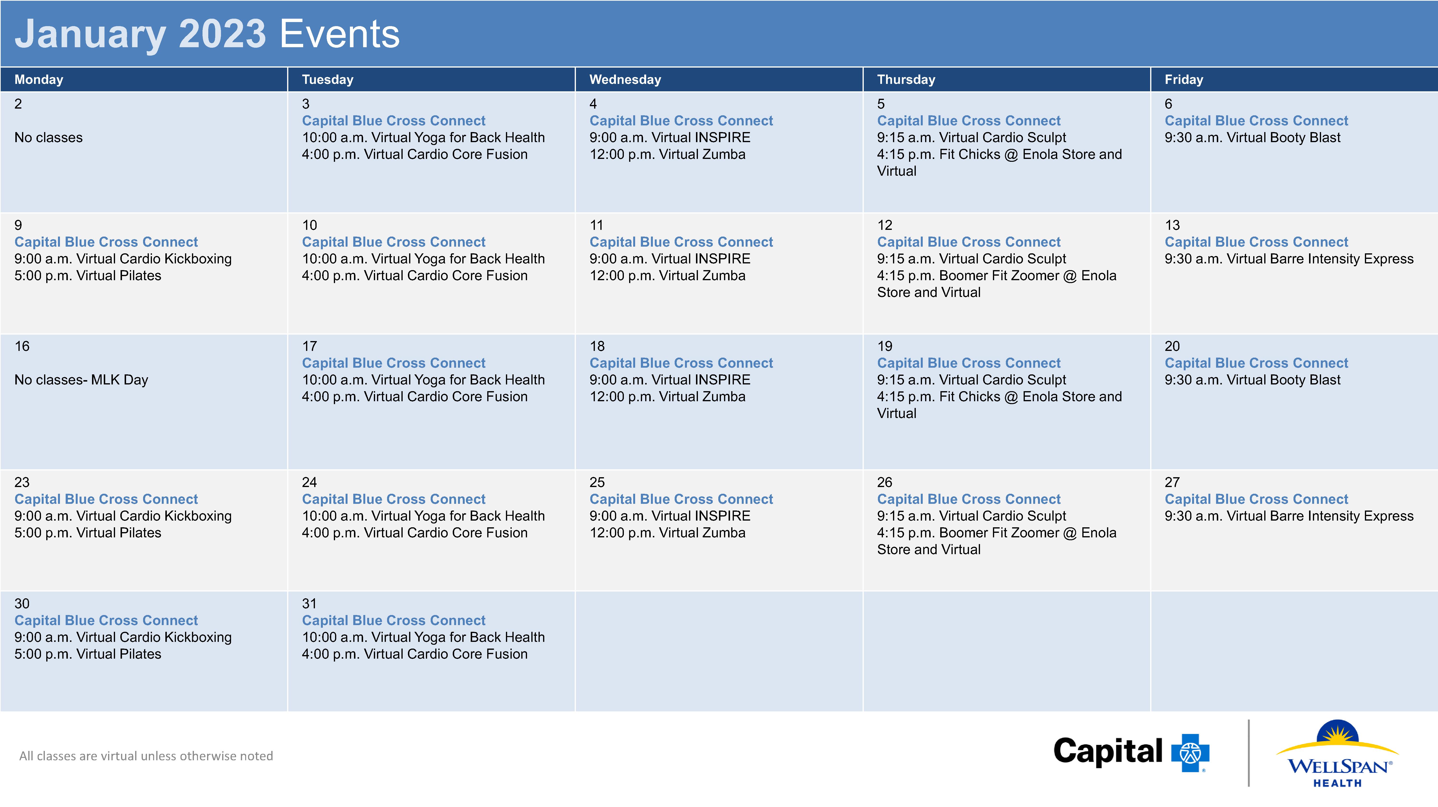 Class Schedule - Capital Blue Cross Connect