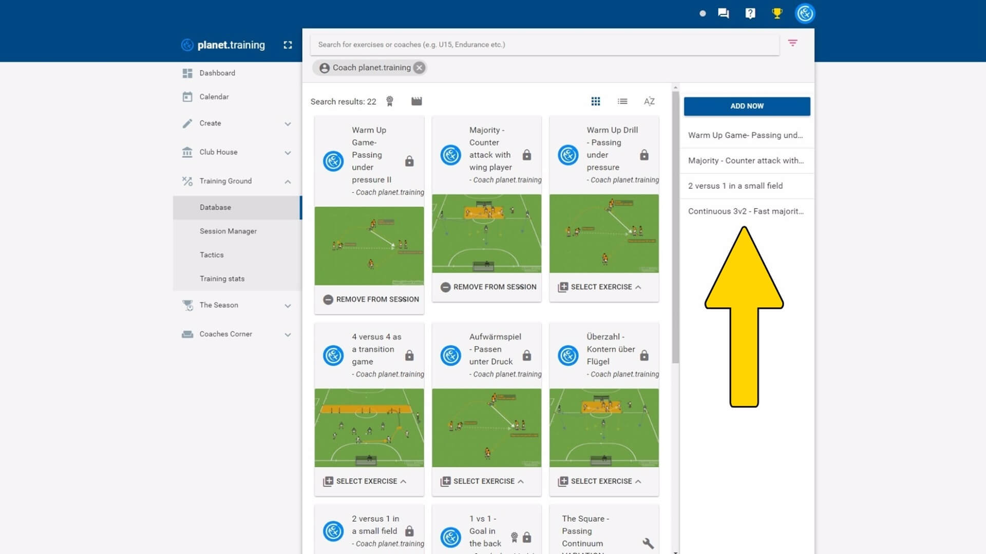 Add exercise to a training session